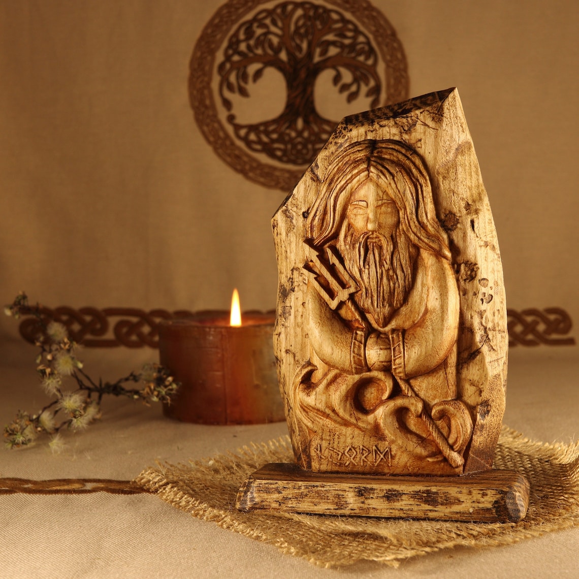Njord Statue Norse Pagan Wood Carving Sculpture Celtic Art - Etsy