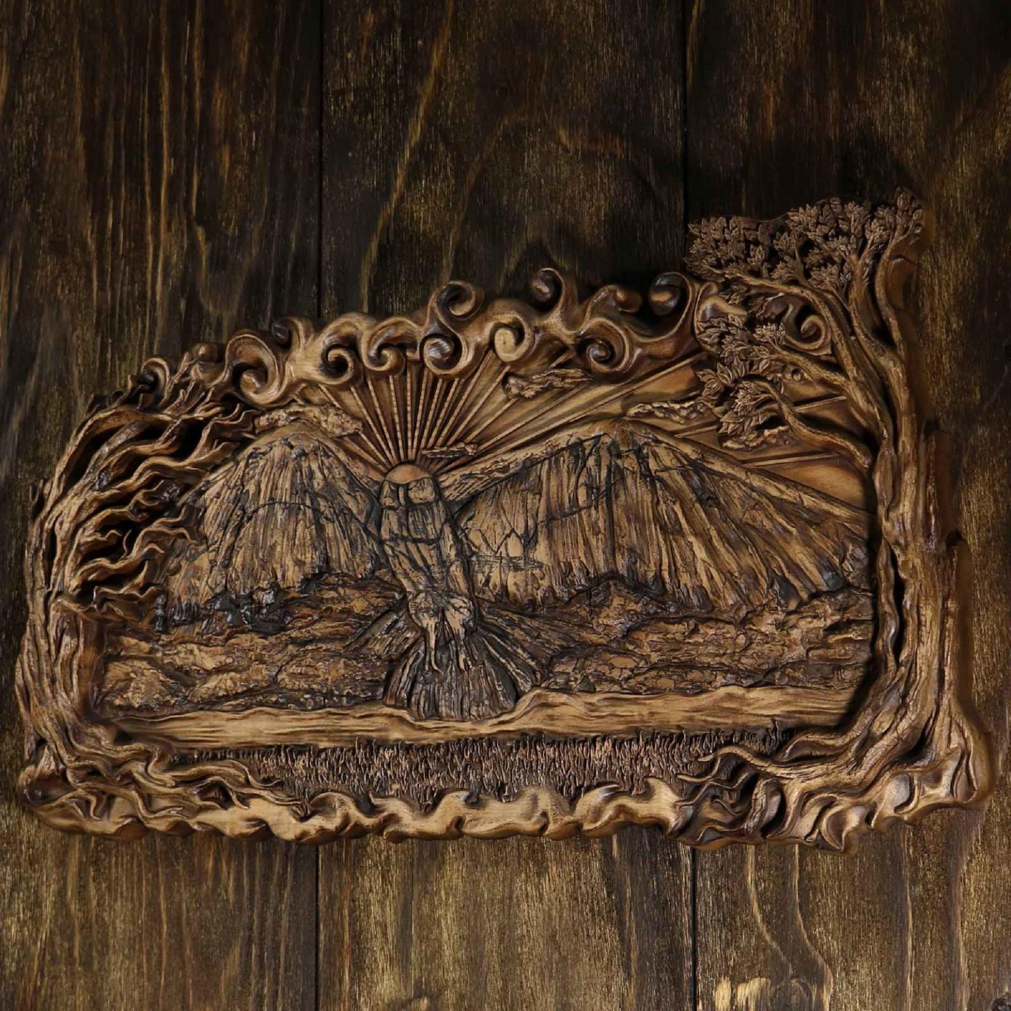 Raven Art Carved Wood Panel Wall Decor Wood Carving Picture - Etsy