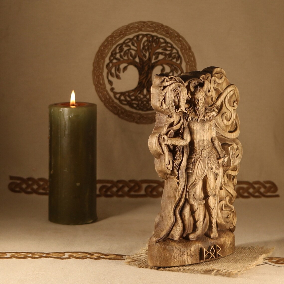 Thor Wood Carving Thor Statue Norse Pagan Decor God and - Etsy