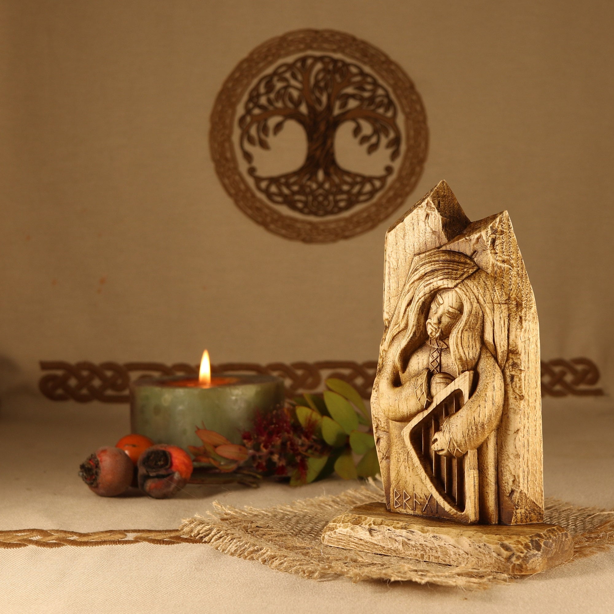 Bragi Norse Statue Wood Art Home Decor Wood Carving Set - Etsy