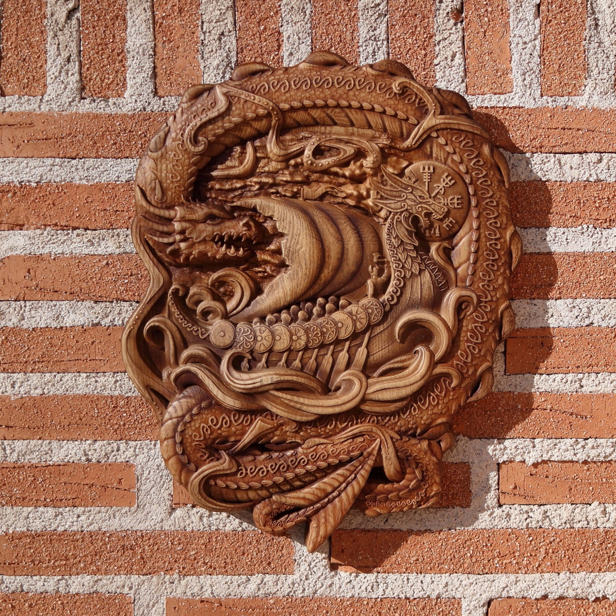 Viking Dragon Wood Carving: Odin Ship Wall Art - Etsy