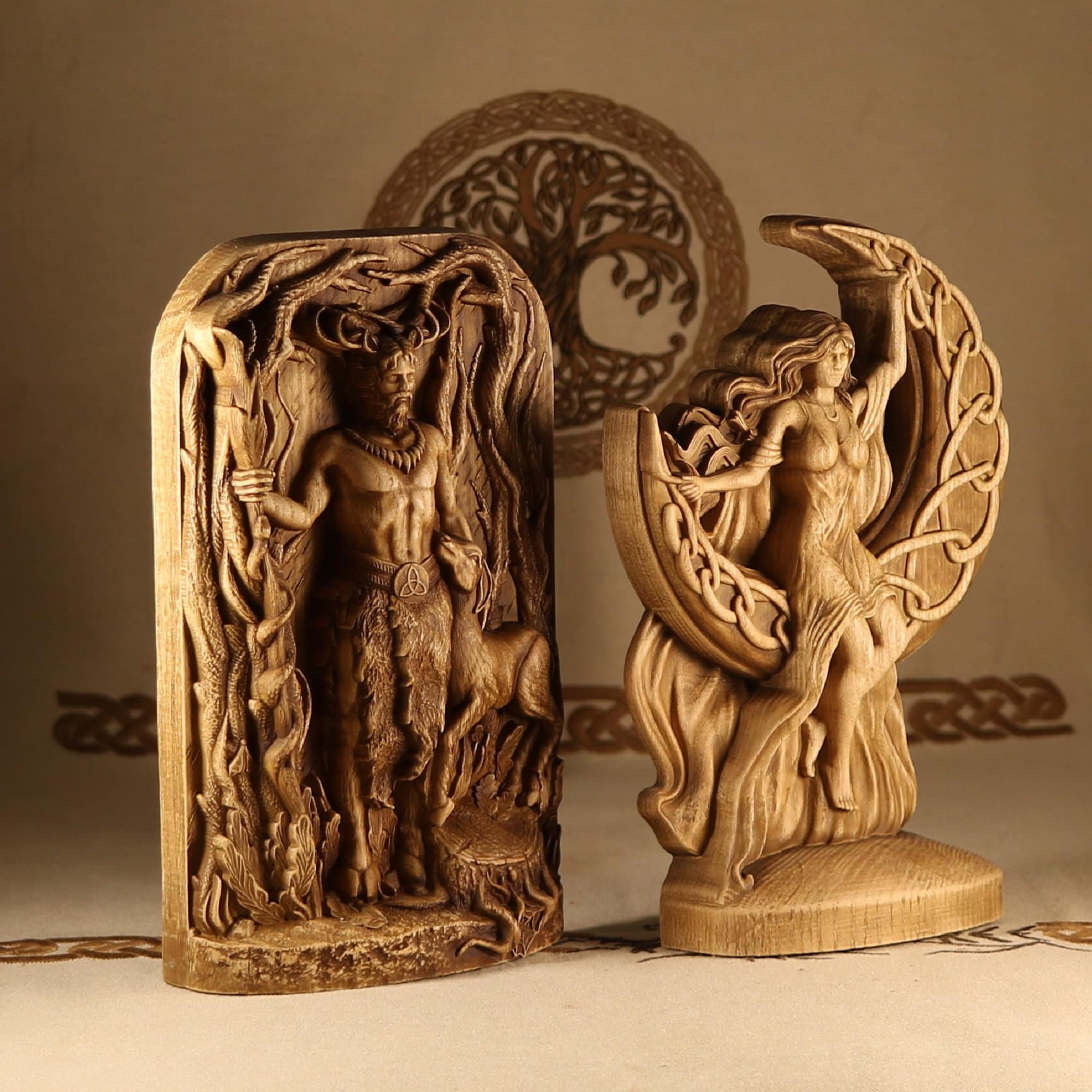 Wiccan Set Moon Statue Triple Moon Goddess Statue Cernunnos - Etsy UK