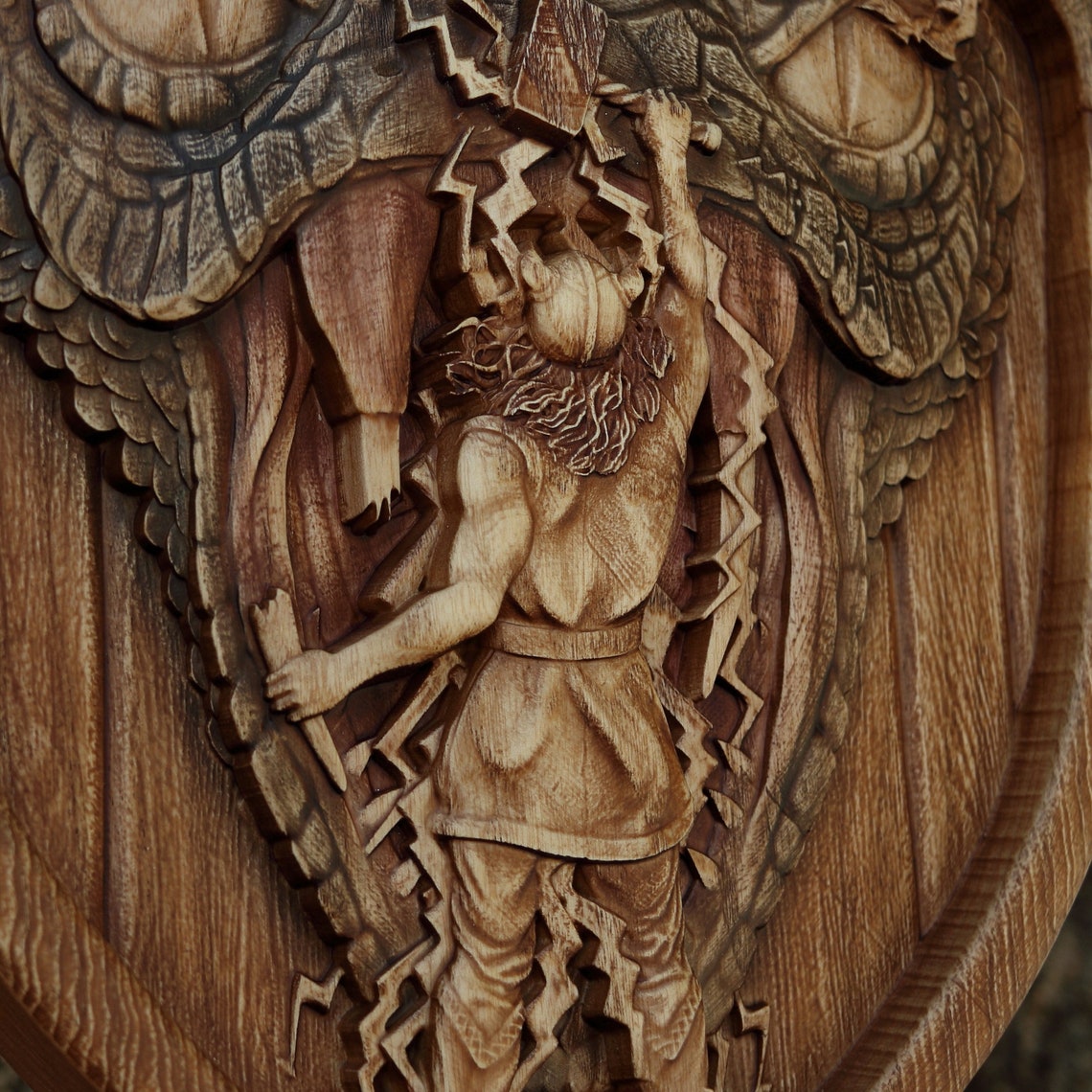 Thor Viking Shield: Wood Carving Wall Art - Etsy
