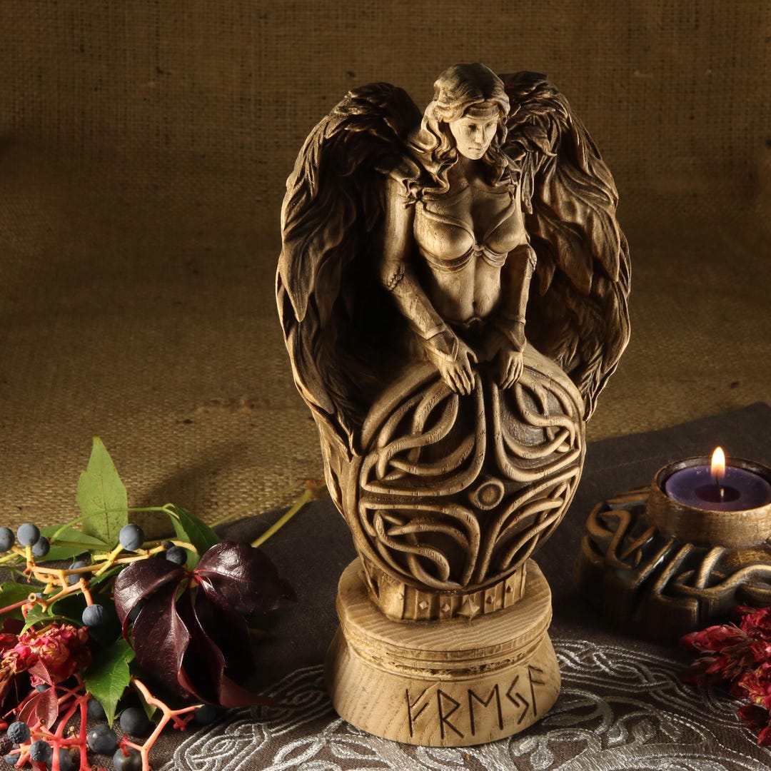 Freya Statue: Norse Goddess Wood Carving, Viking Decor - Etsy
