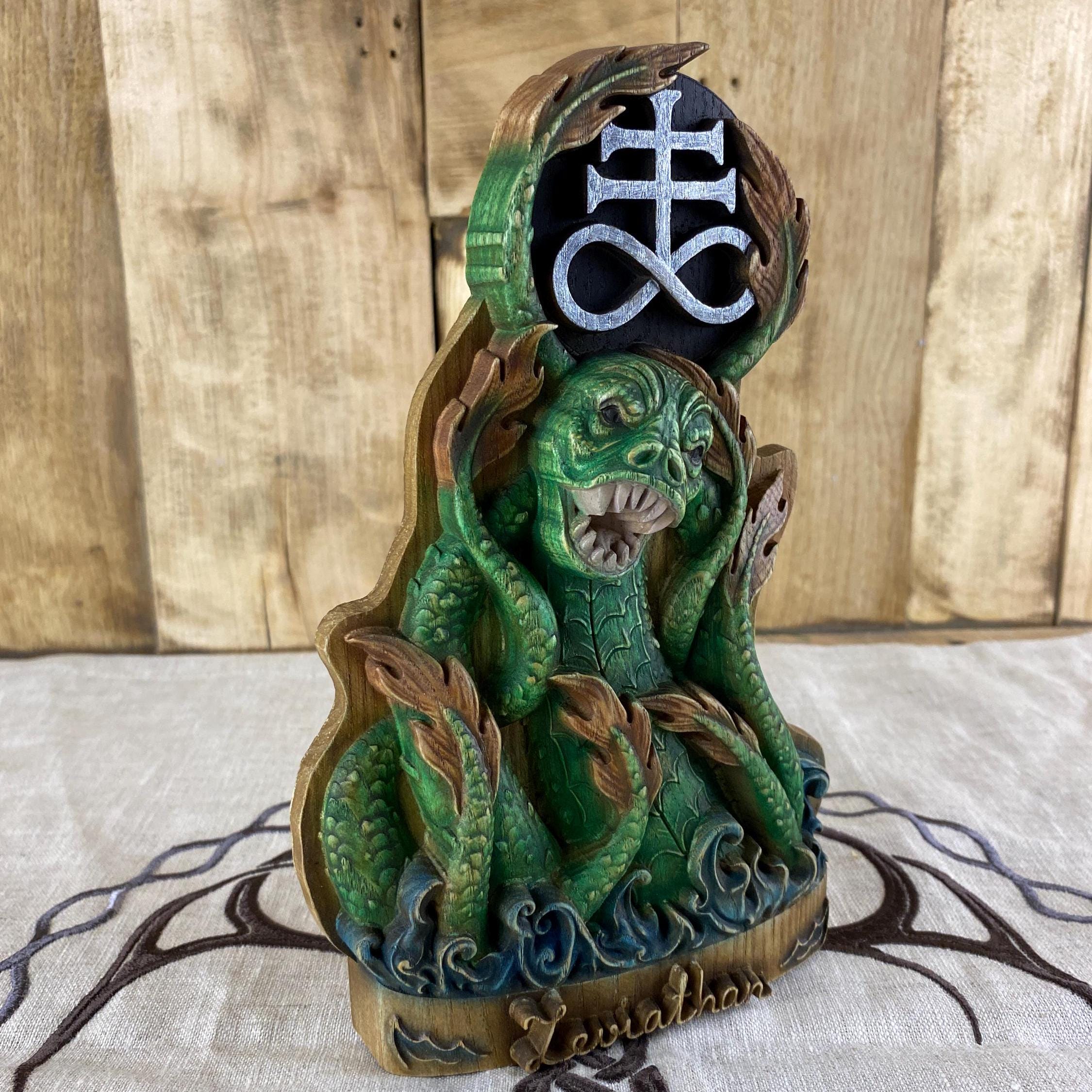 Wooden Leviathan Statue: Dragon Sea Monster With Satanic Cross - Etsy