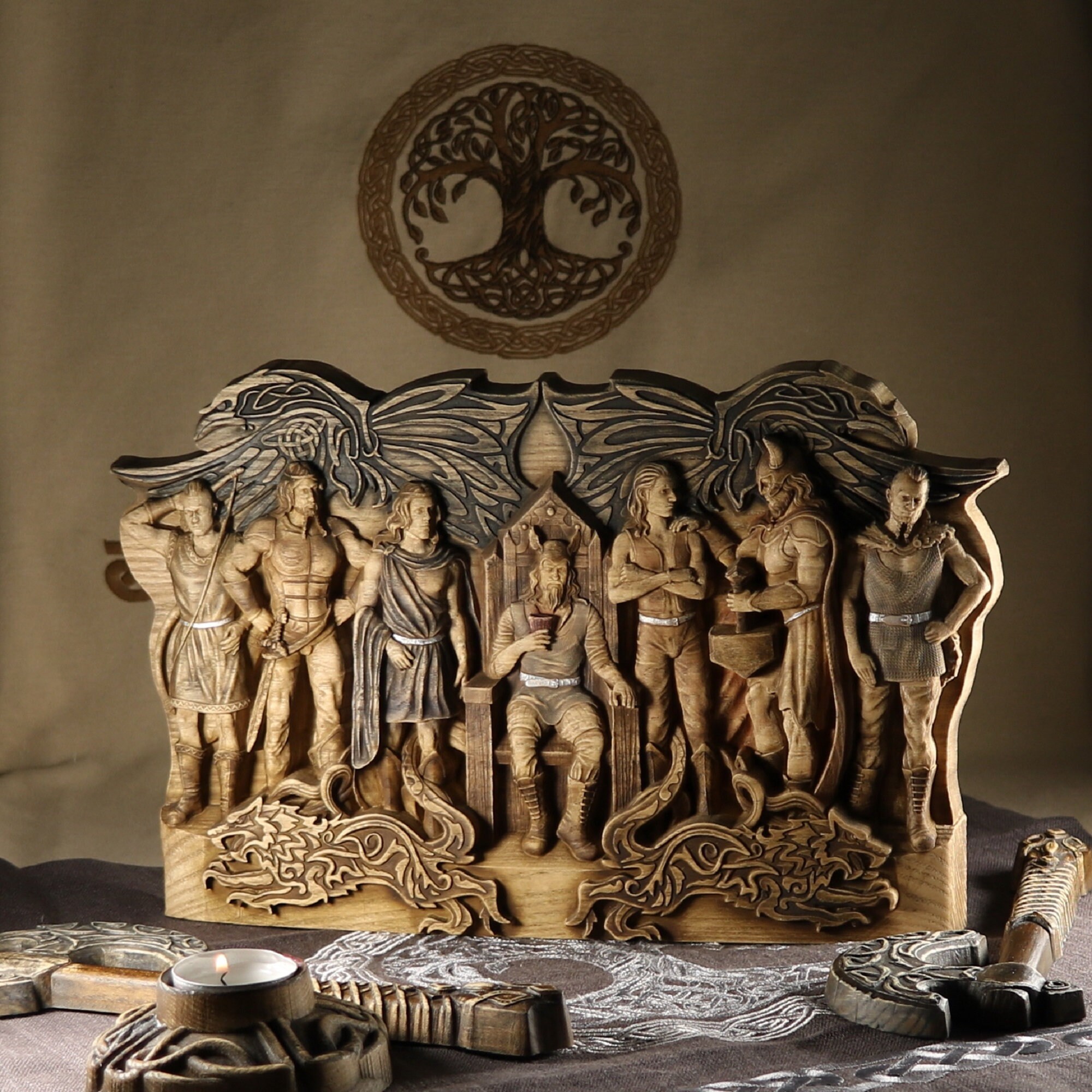 Odin Family Wood Carving: Norse Gods Viking Decor - Etsy