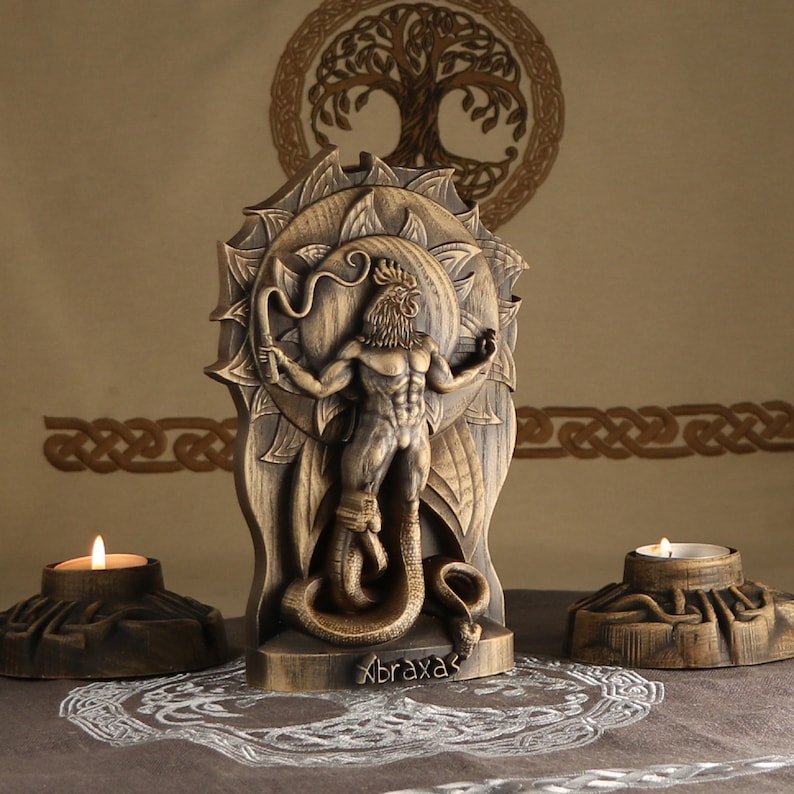 Handmade Abraxas Wooden Statue, Goetic Demon Art, Satanic Wood Carving ...