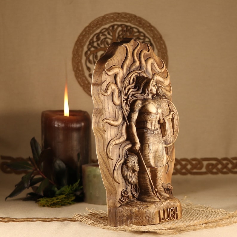 Lugh, Celtic God, Wood Sculpture Art Wooden Statuettes, Carved Wood ...