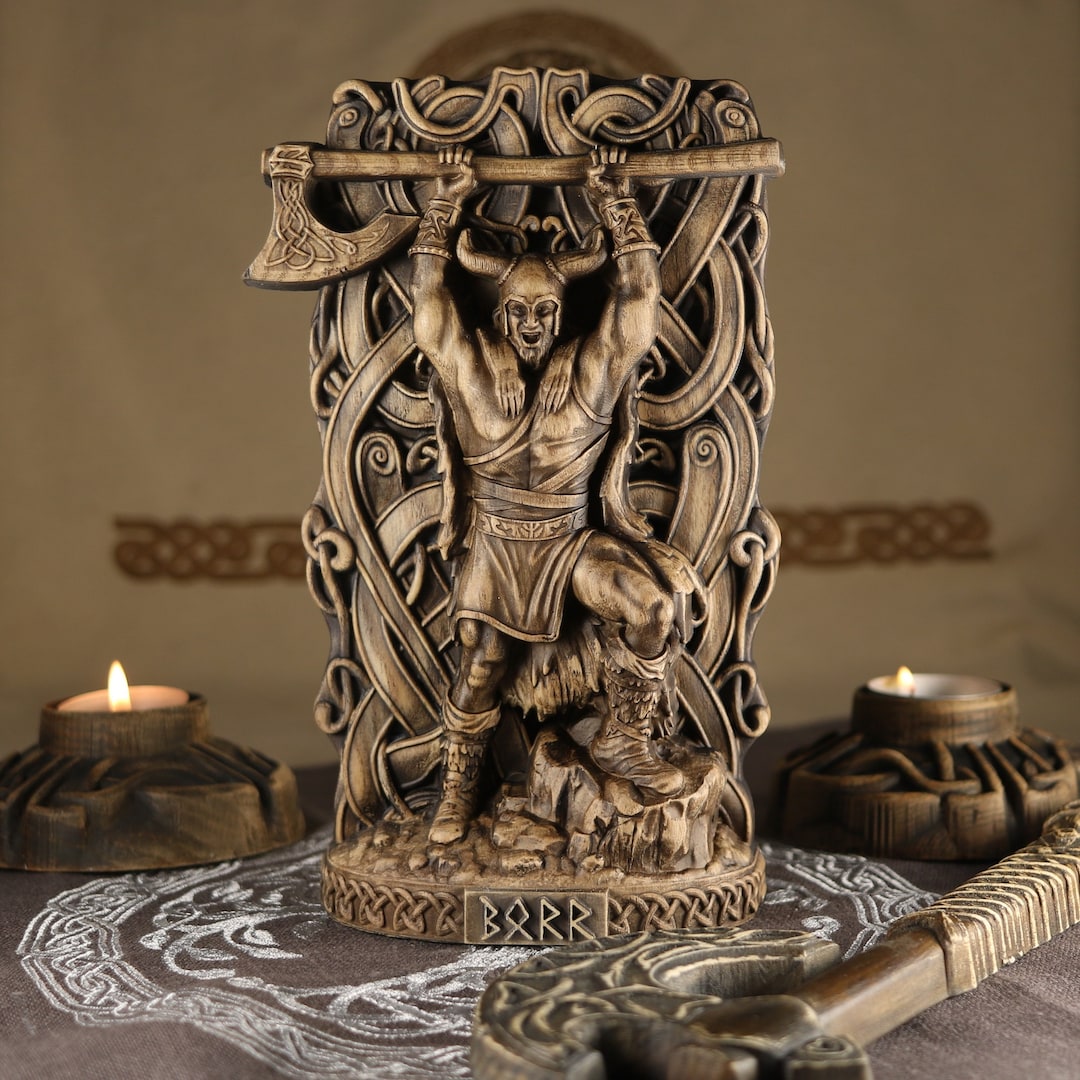 Norse Pagan Borr, Odin Statue Norse Gods, Asatru Viking Wooden Statue ...