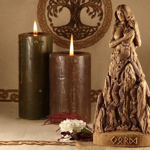 Gefjon Goddess Statue Altar Norse Pagan Wood Carving - Etsy