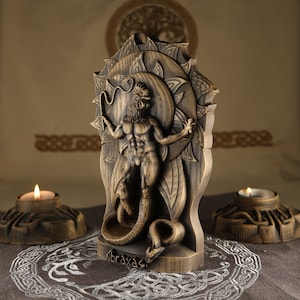 Abraxas, Goetia, Wooden Statue, Goetic, Satanic, Wood Sculpture Abrasax ...