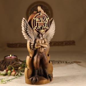 Wooden Stolas Owl Demon Statue, Gothic Sigil Altar Decor Demon Satan - Etsy