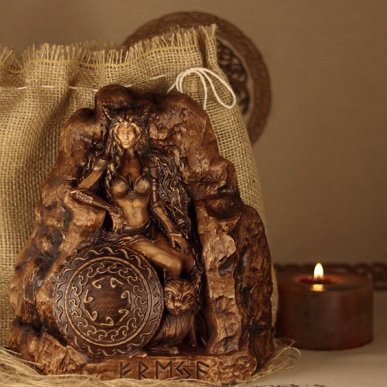 Freya Freyja statue Pagan goddess statue altar Wood carving | Etsy