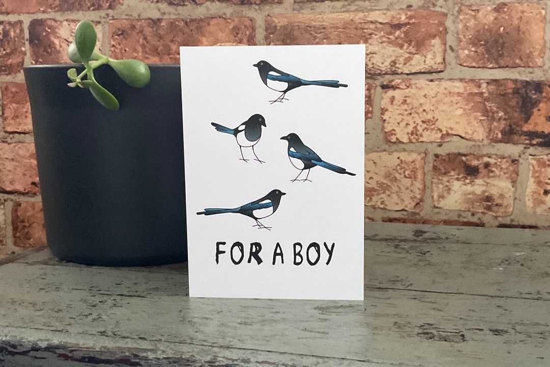 New Baby Card, Baby Boy Card, Magpie Card, Bird Lovers Card, Gifts for ...
