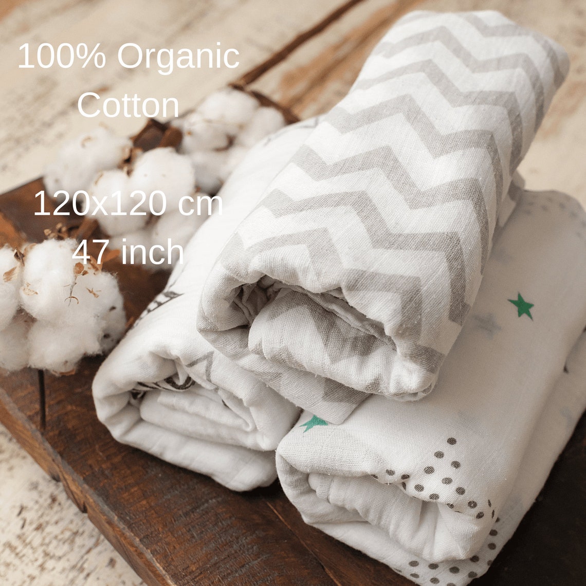 Newborn Muslin Covers, 3 Mussoles 100% Organic Cotton, 120 X 120 Cm ...