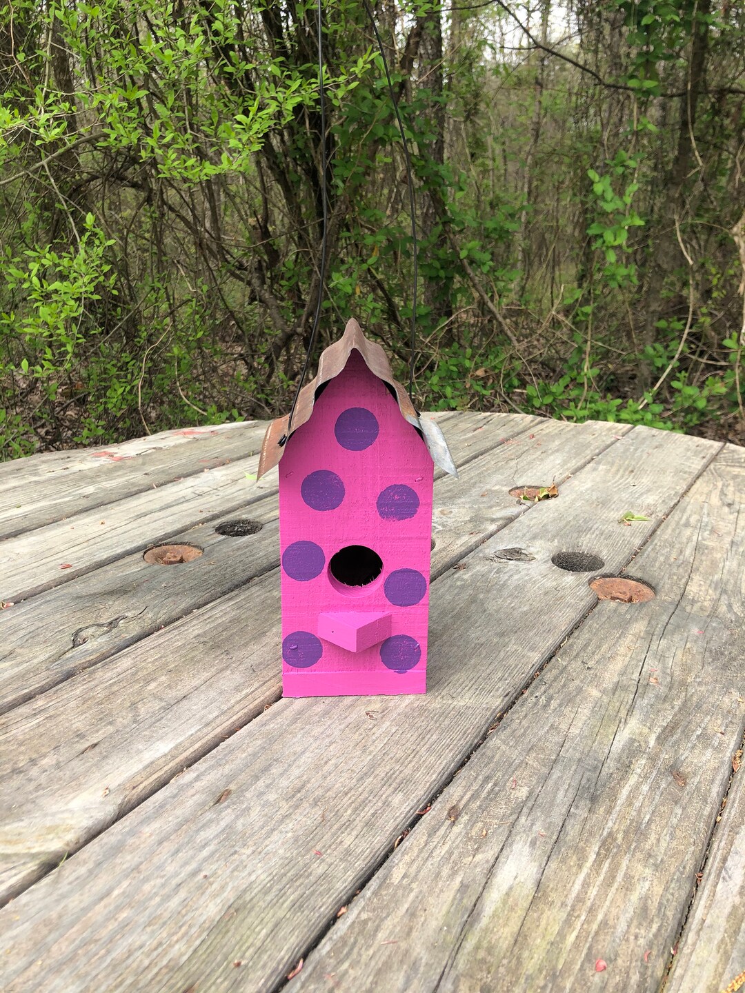 Pink Cedar Birdhouses With Purple Dots - Etsy