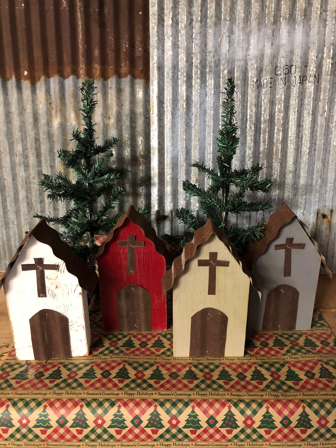 Christmas Rustic Mantle Churches - Etsy