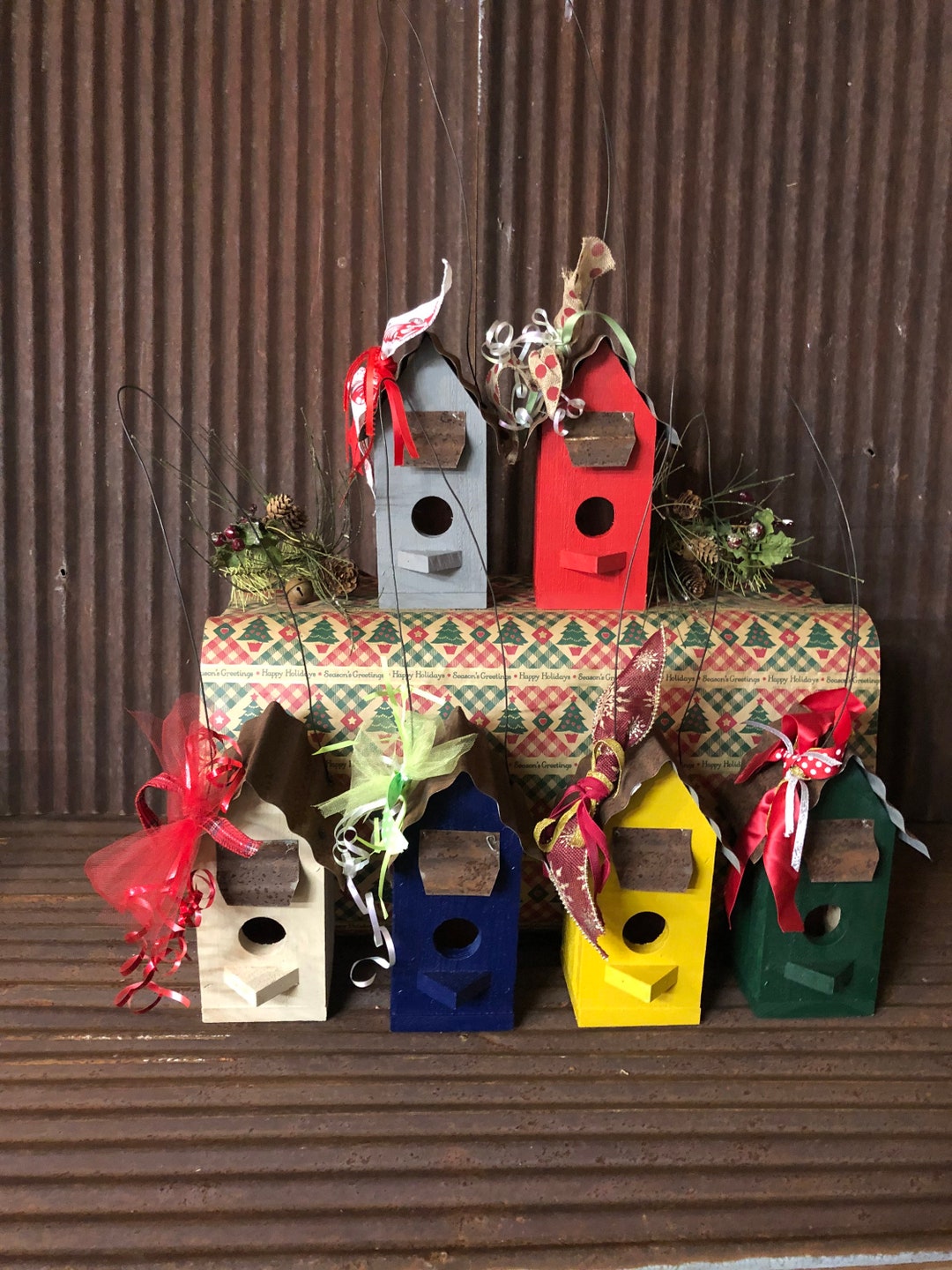 Christmas Birdhouses With Bows - Etsy