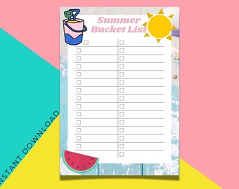 Summer Bucket List Printable, Summer Break Bucket List Template, Summer ...