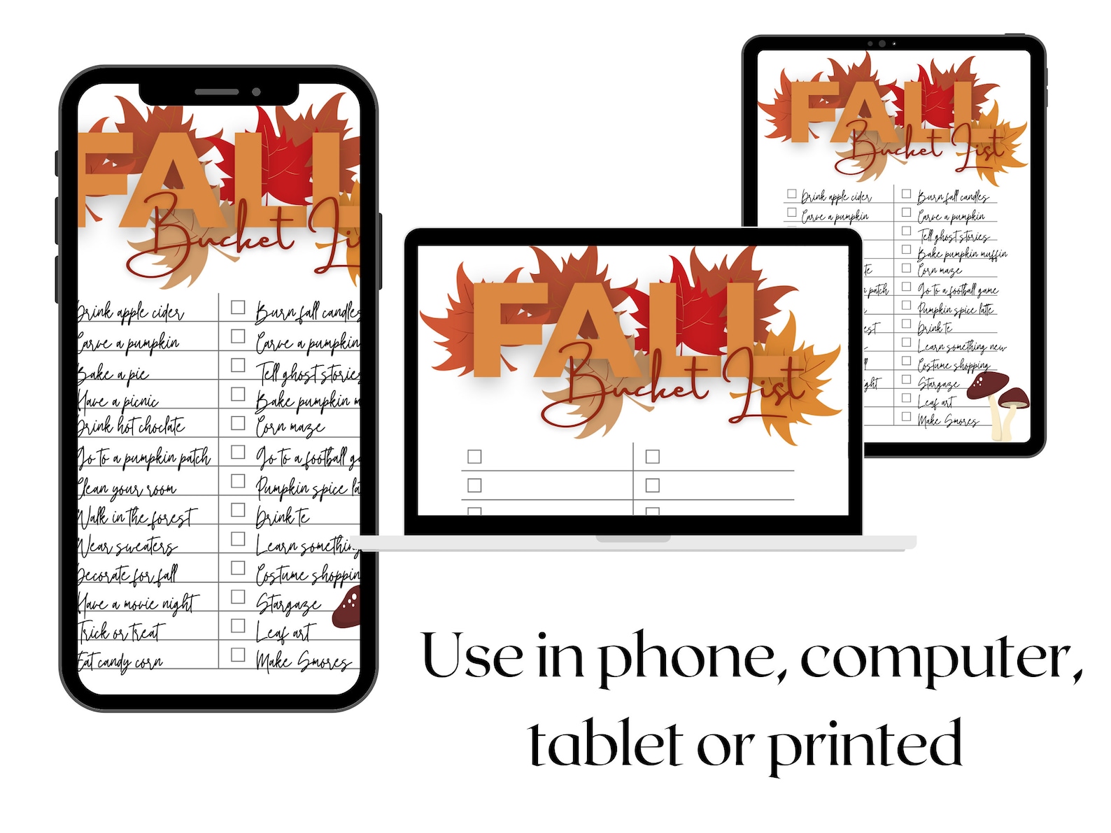 EDITABLE Fall Bucket List, Printable Kids Family Checklist of Autumn ...