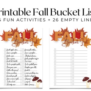 EDITABLE Fall Bucket List, Printable Kids Family Checklist of Autumn ...
