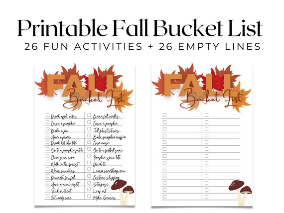 EDITABLE Fall Bucket List Printable Kids Family Checklist of - Etsy
