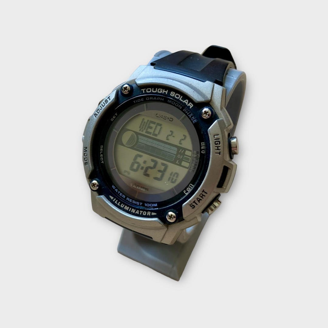 Casio 3214 W-S210HD Solar Tide Graph Moon Data Functional Watch Vintage ...