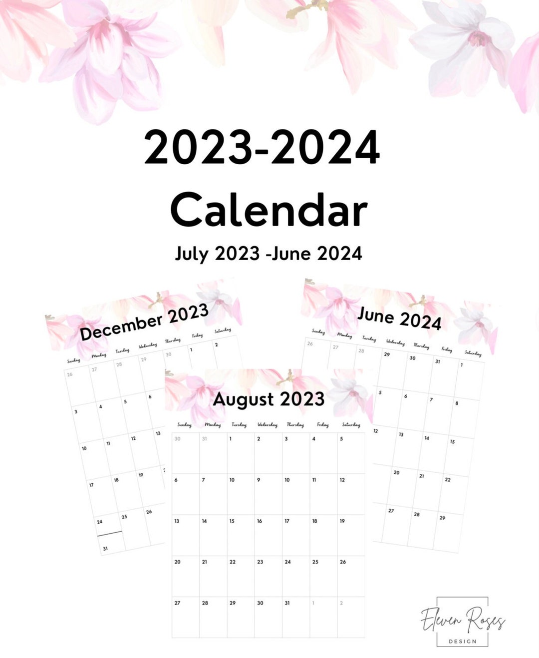 2023-2024 School Year Calendar Floral Printable 8.5X11 - Etsy