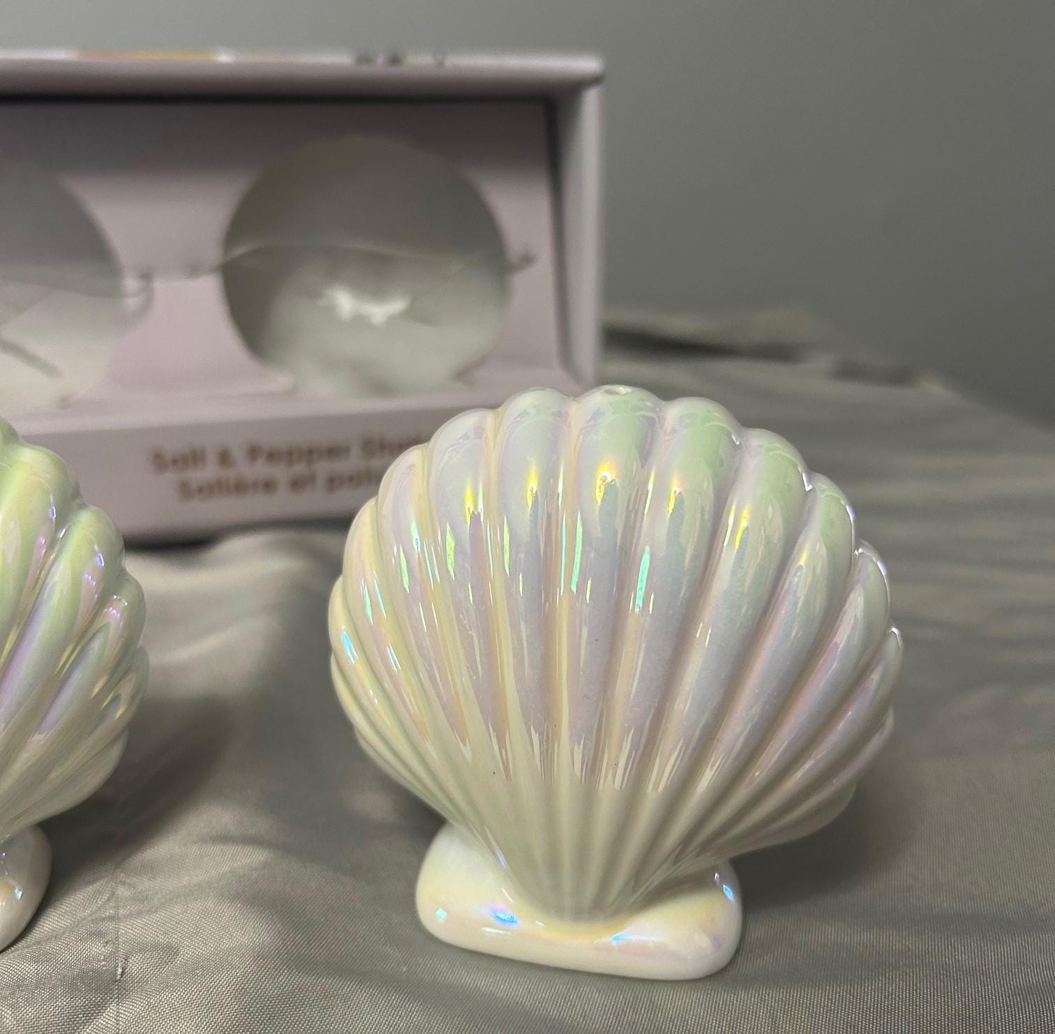 Scalloped Shell Iridescent Salt and Pepper Shakers - Etsy