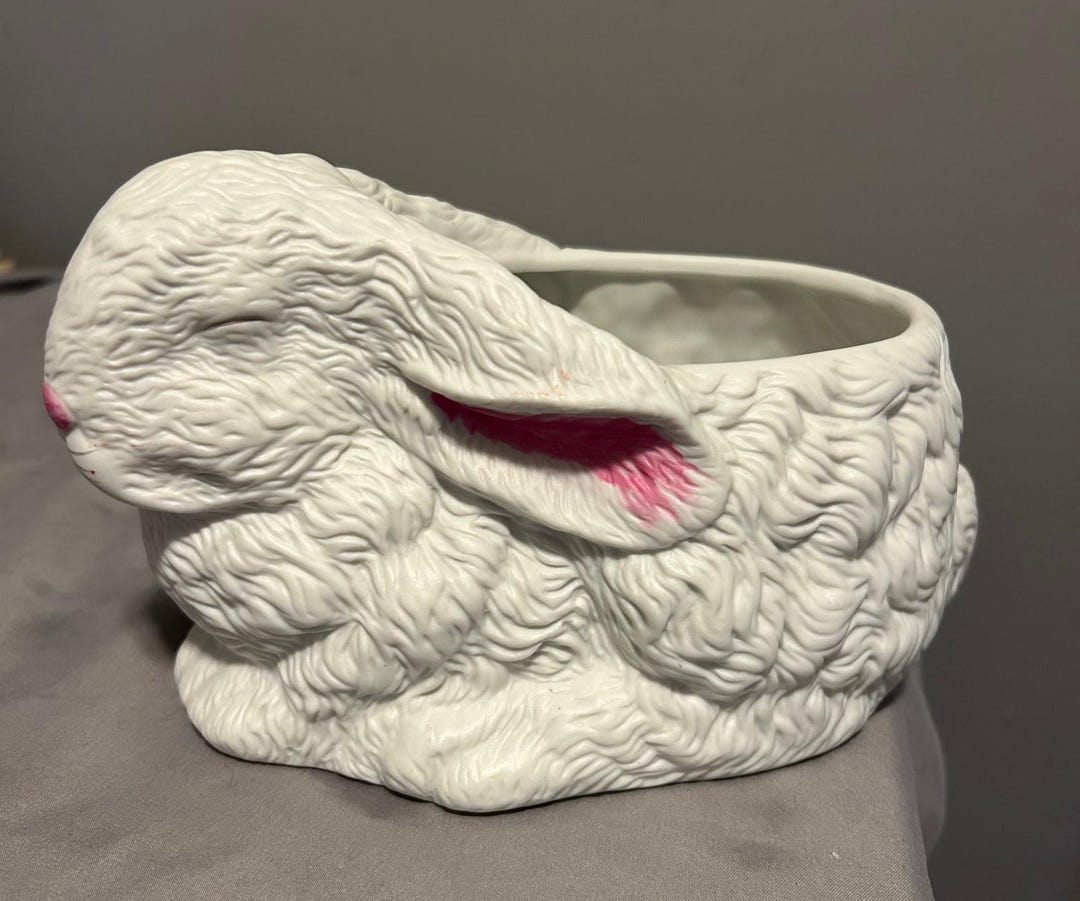 1987 FTDA Porcelain Bunny Planter - Etsy