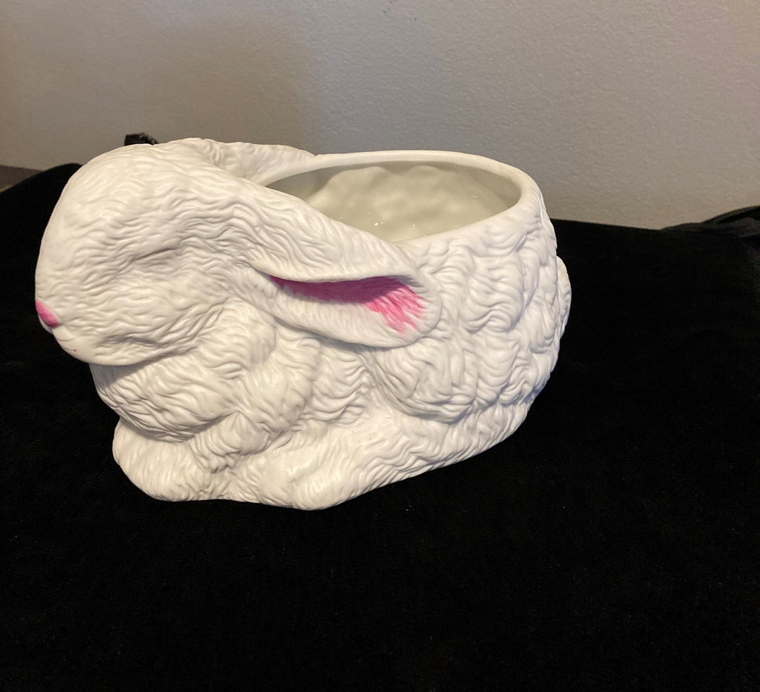 White Ceramic Bunny Planter - Etsy