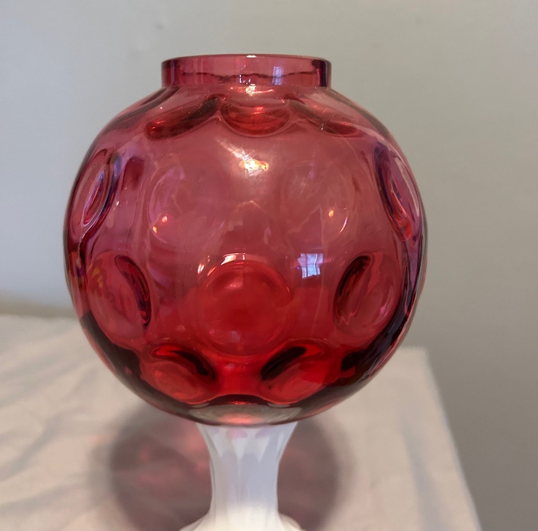 Fenton Cranberry Thumbprint Ivy Ball With Milk Glass Pedestal - Etsy