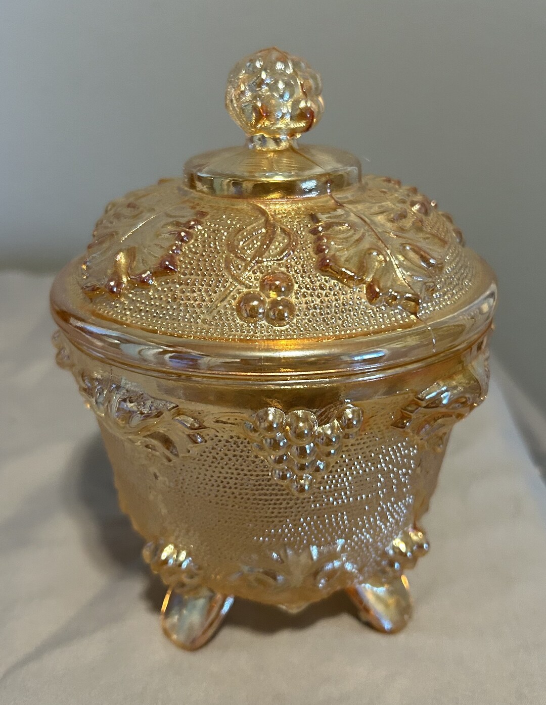 Amber Depression Glass Harvest Grape Footed Candy Dish With Lid - Etsy