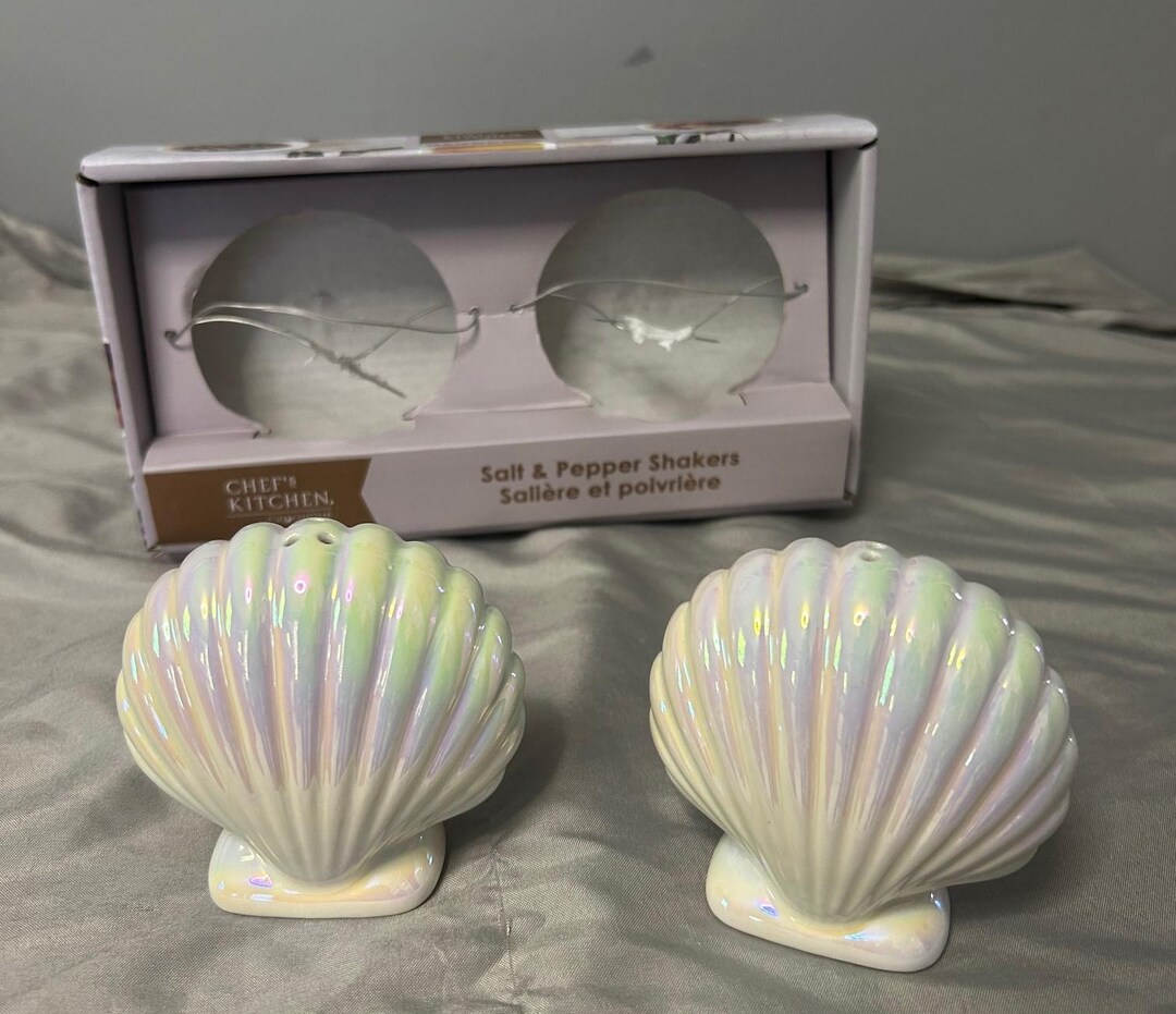 Scalloped Shell Iridescent Salt and Pepper Shakers - Etsy