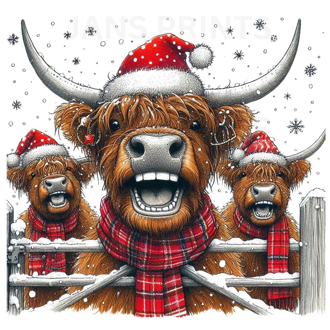 Funny Christmas Highland Digital Download|highland Cows Clipart|festive ...