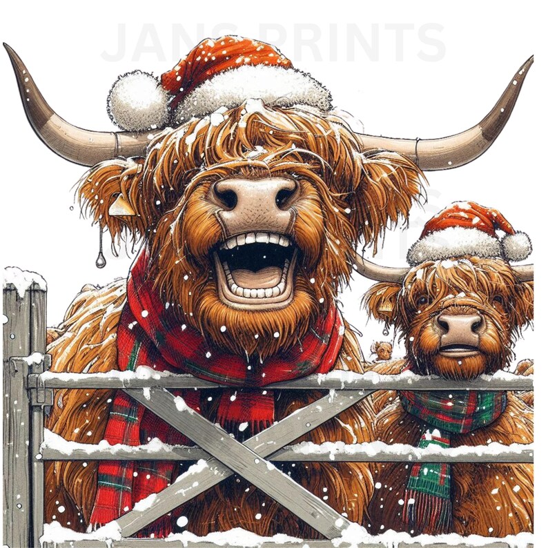 Funny Christmas Highland Digital Download|highland Cows Clipart|festive ...
