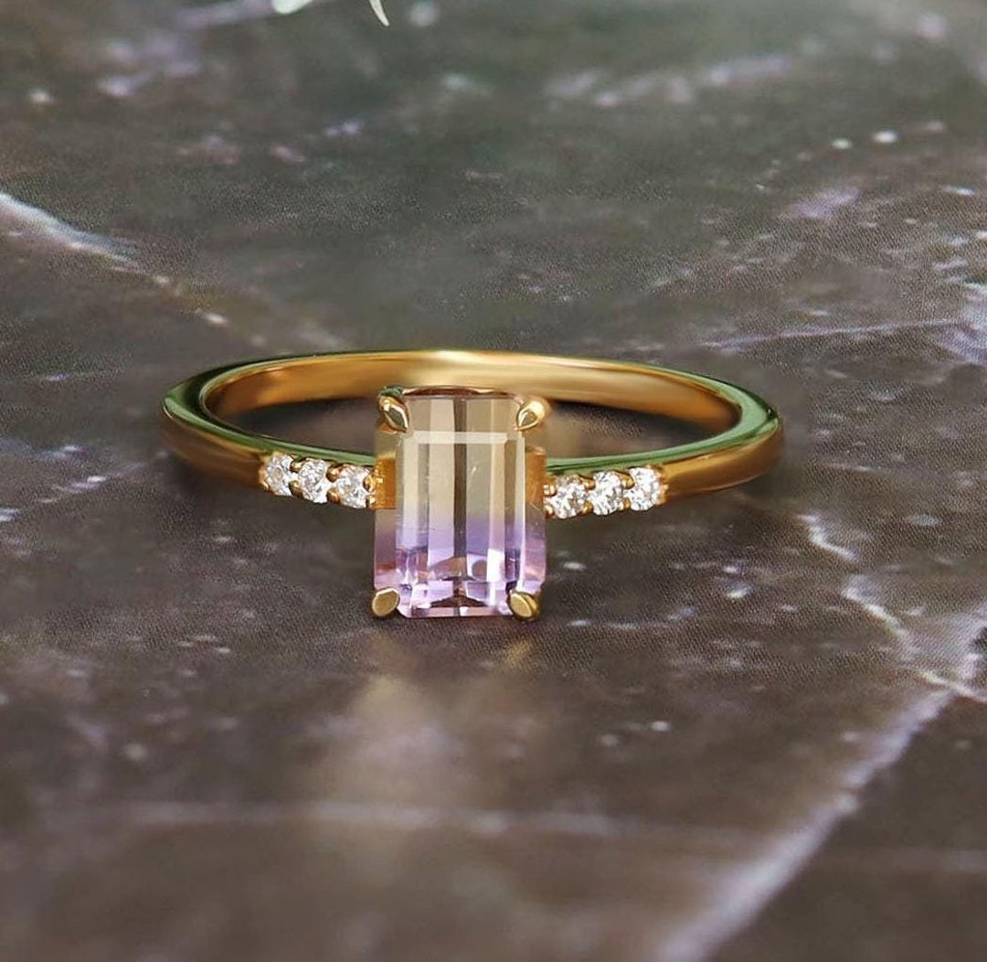 Bio Color Ametrine 14K Yellow Gold 925 Silver Ring Engagement Ring ...