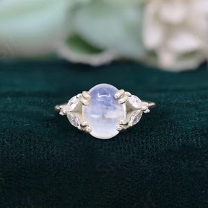 Cloudy Crystal Earthy Blue Fire Natural Oval Moonstone 14K Rose Gold ...