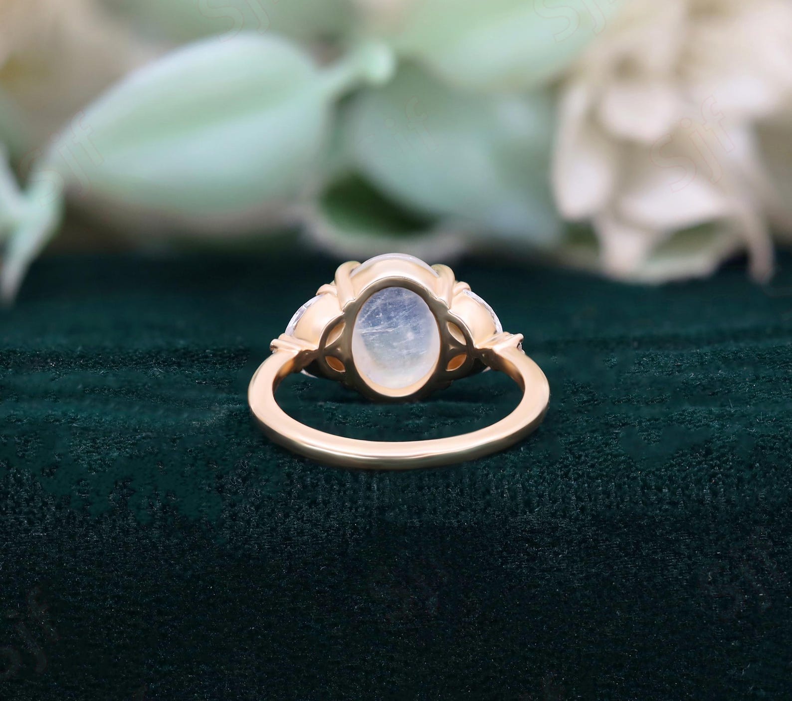 Cloudy Crystal Earthy Blue Fire Natural Oval Moonstone 14K Rose Gold ...