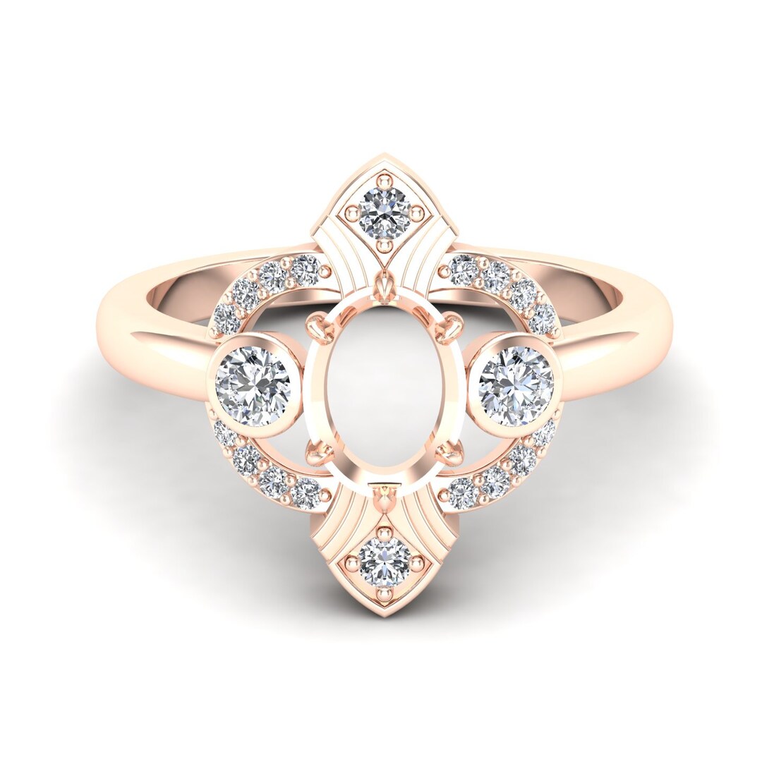 8x6 Oval Shape Solitaire Semi Mount Wedding Ring, Antique Halo Semi ...