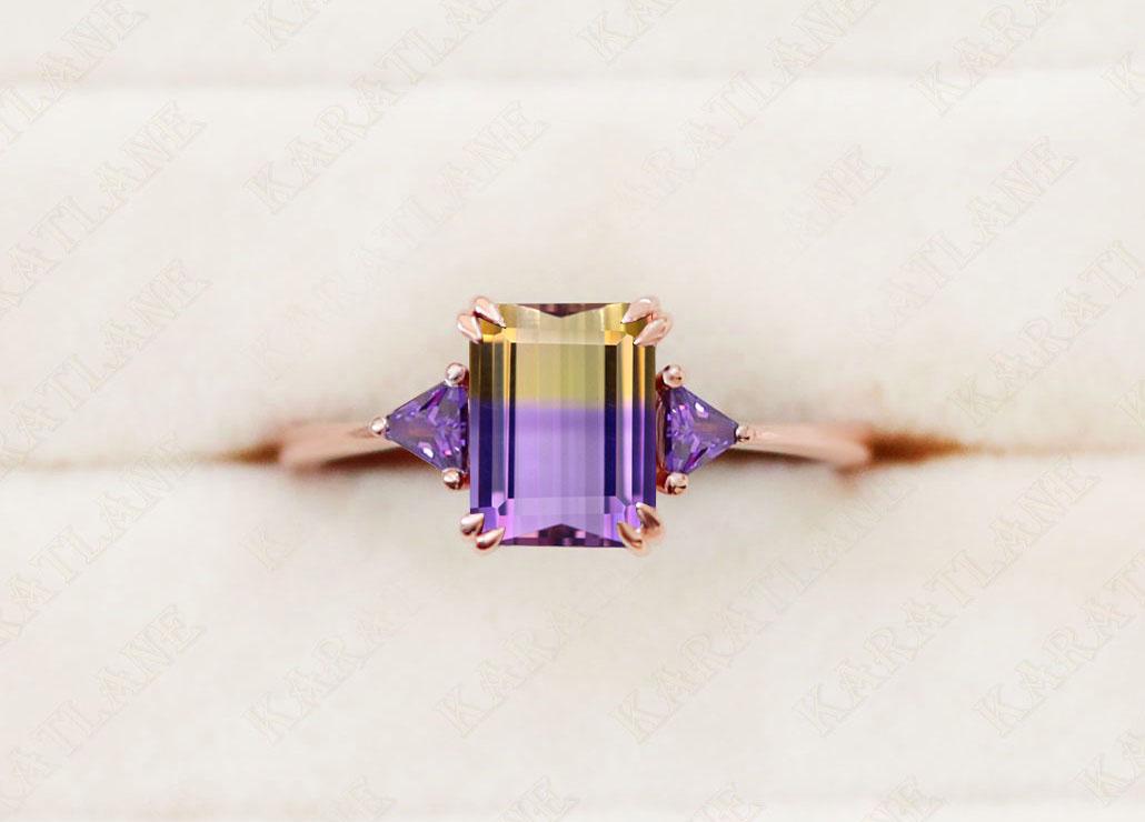 Octagon Bio Ametrine 14K Rose Gold 925 Silver Ring Engagement Ring ...