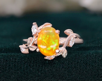 CABOCHON OPAL RING Gelber Opal Diamanten Solitaire Ringe Einzigartige Art Deco Schmuck Frauen 925K Silber Schmuck Etsy