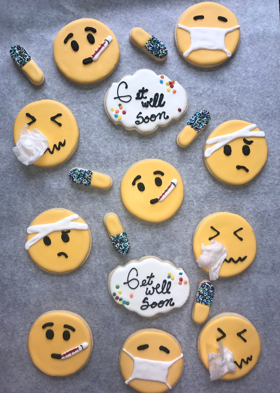 Get Well Soon Emoji Cookies - Etsy