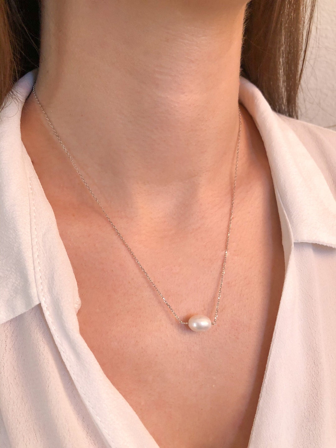 Silver Pearl Necklace, Freshwater Pearls, Sterling Silver, Minimalist ...