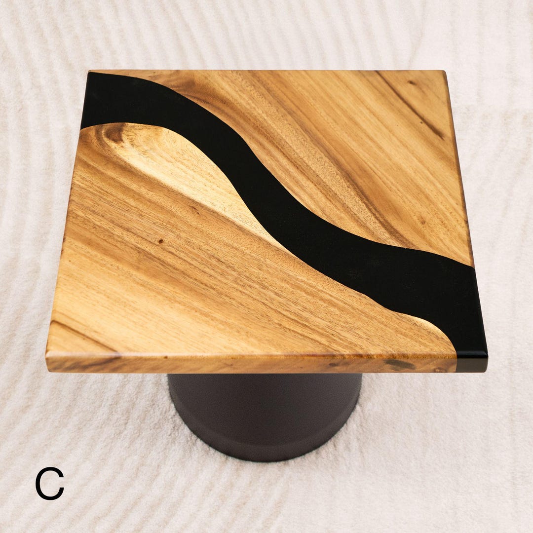 SQUARE Black Epoxy River Side Table, Unique Resin Art Table 15 Inches ...