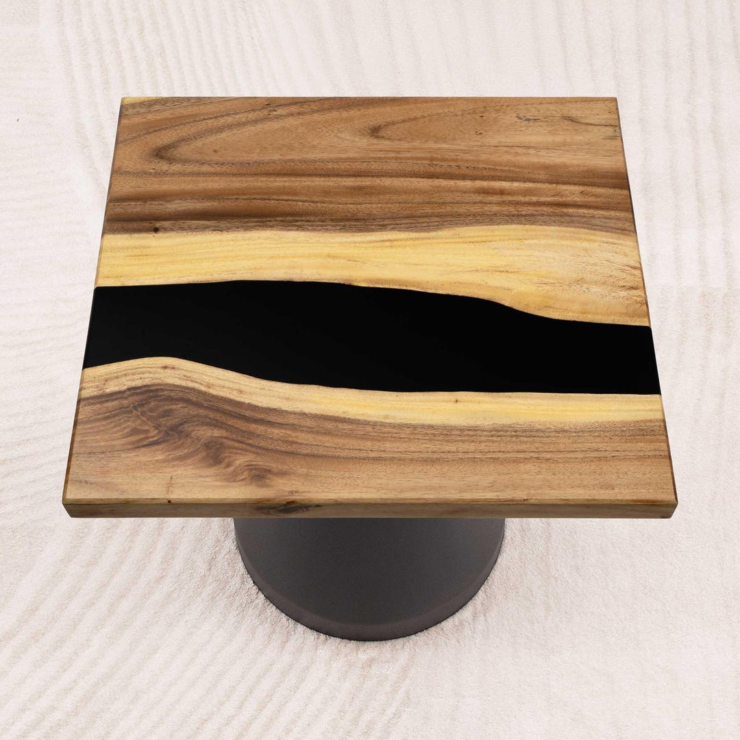 Square 23-inch Black Epoxy River Table – Unique Resin and Live Edge ...