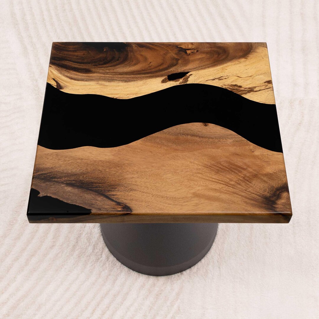 Square 19-inch Black Resin Coffee Table – Custom Wood and Epoxy Fusion ...