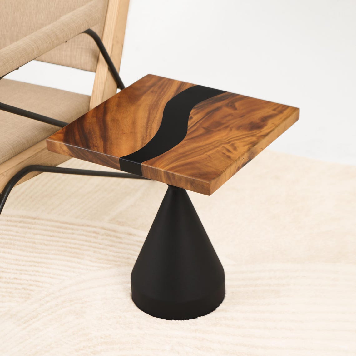 SQUARE Epoxy Accent Table, Unique Wooden Epoxy Table, Modern Black ...