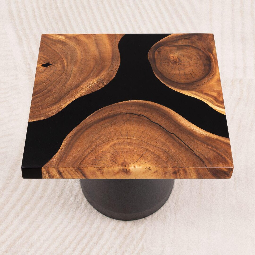SQUARE Handmade Wood and Epoxy Table Top 19 Inches, Custom Rustic ...