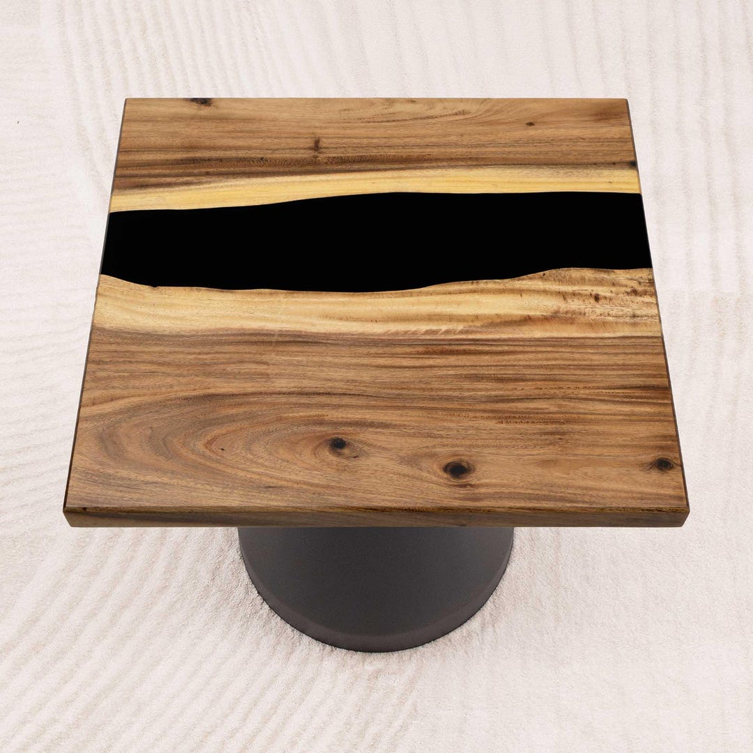 Square 23-inch Black Resin Coffee Table – Sleek Wood and Epoxy Design ...